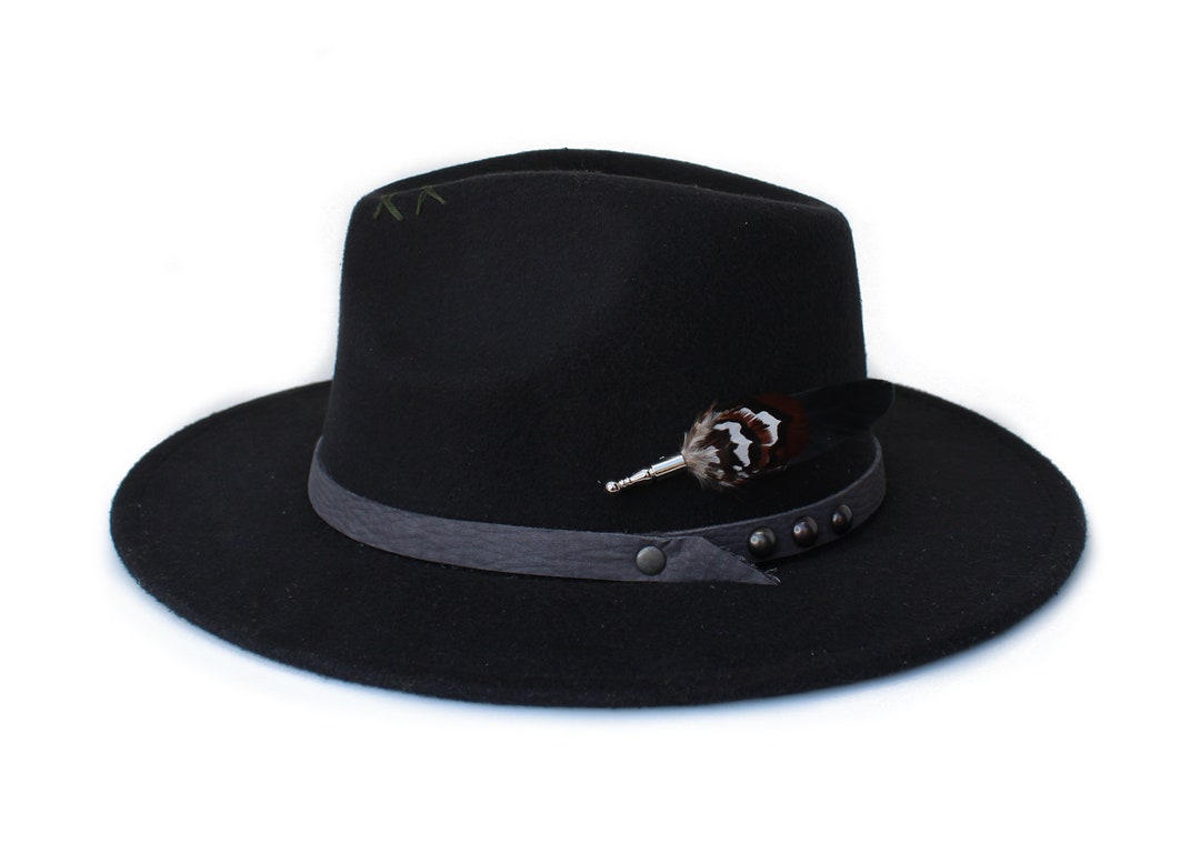 Black Fedora Hat, Wide Brim Fedora Hat, Felt Hat, One Size Fits All ...