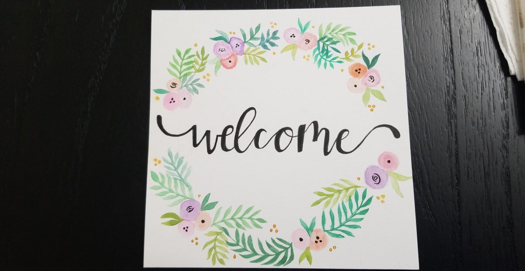 Floral Welcome Watercolor Painting - Etsy