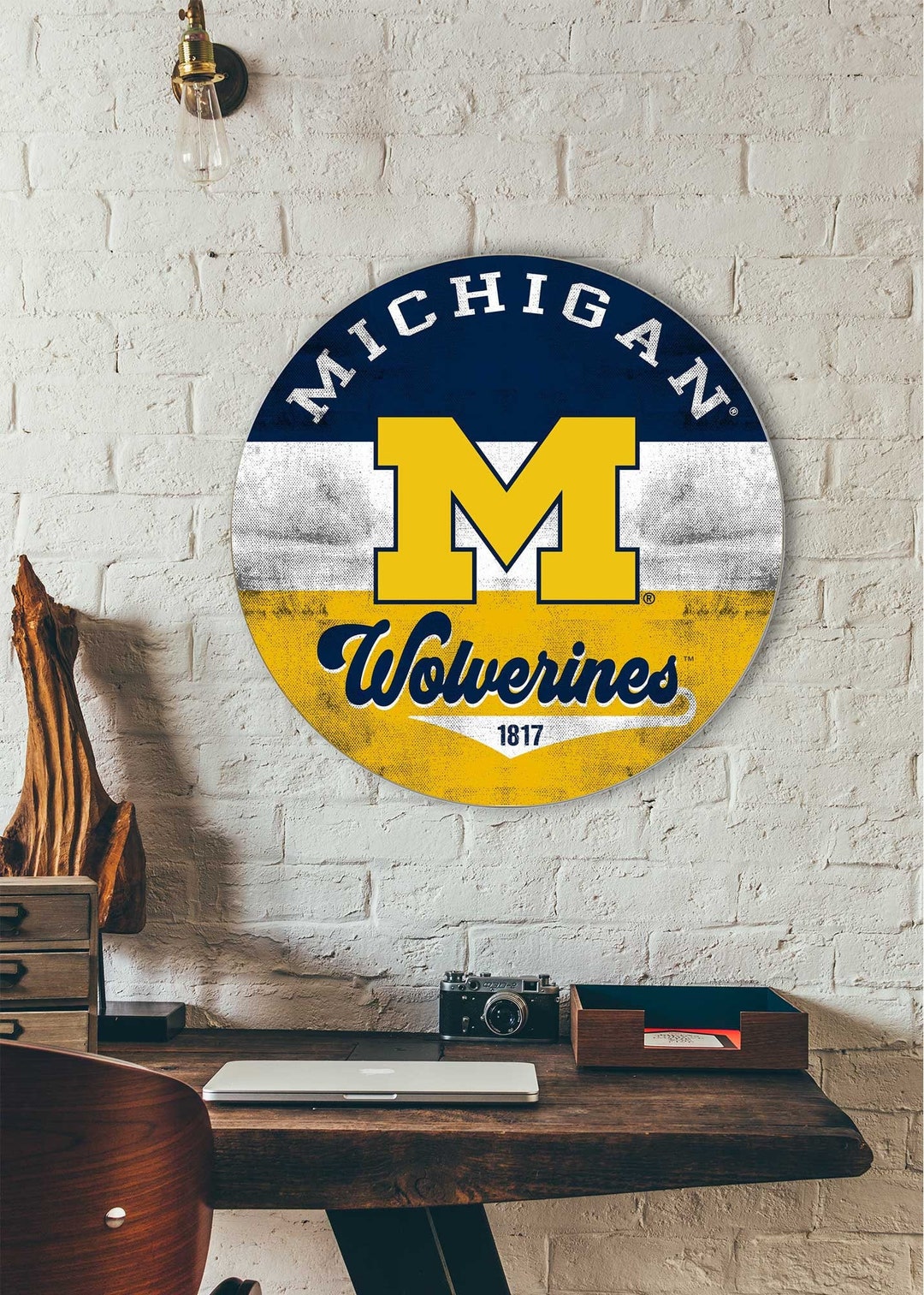 Michigan Wolverines Retro Circle Sign 20x20 NCAA Circle Sign - Etsy