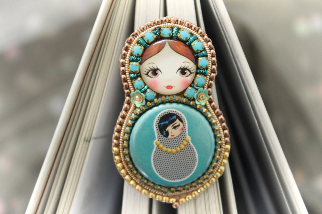 Light Blu and Pink Matryoshka Nesting Doll Pin - Russian Brooch Doll ...