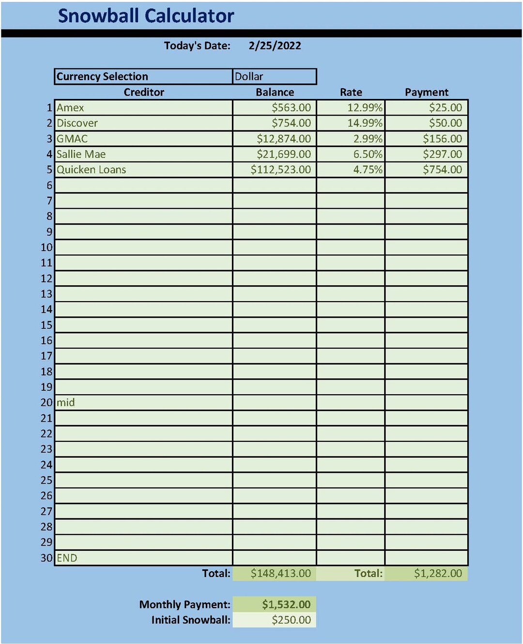 Snowball Debt Reduction Spreadsheet and PDF - Etsy