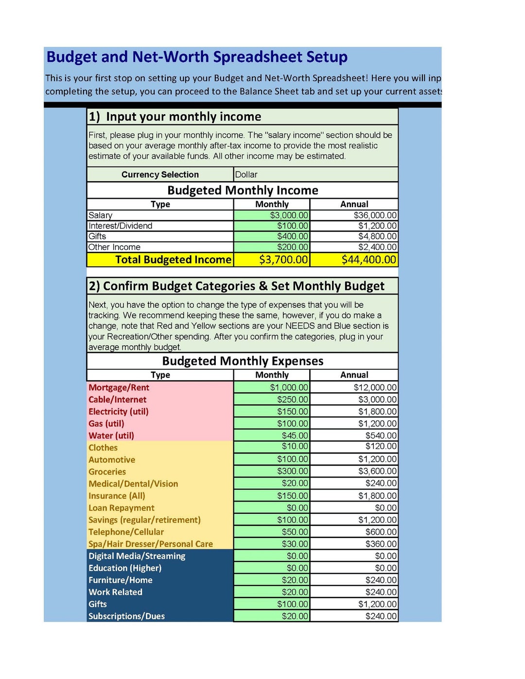 Home Net Worth/budget Spreadsheet and 2 Pdfs - Etsy