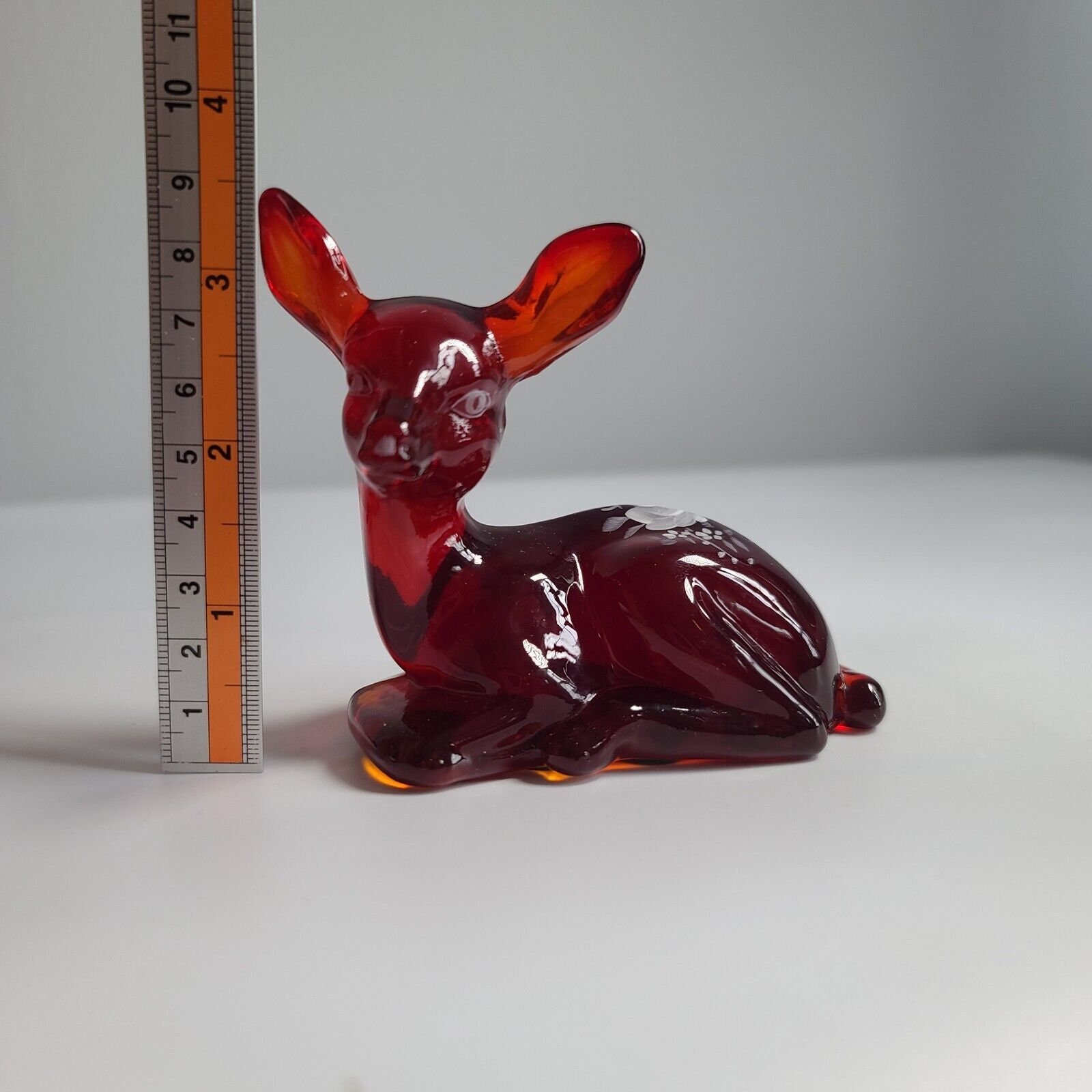 Fenton Art Glass 1980s Ruby Red Fawn/deer Doe Figurine Hand Painted ...