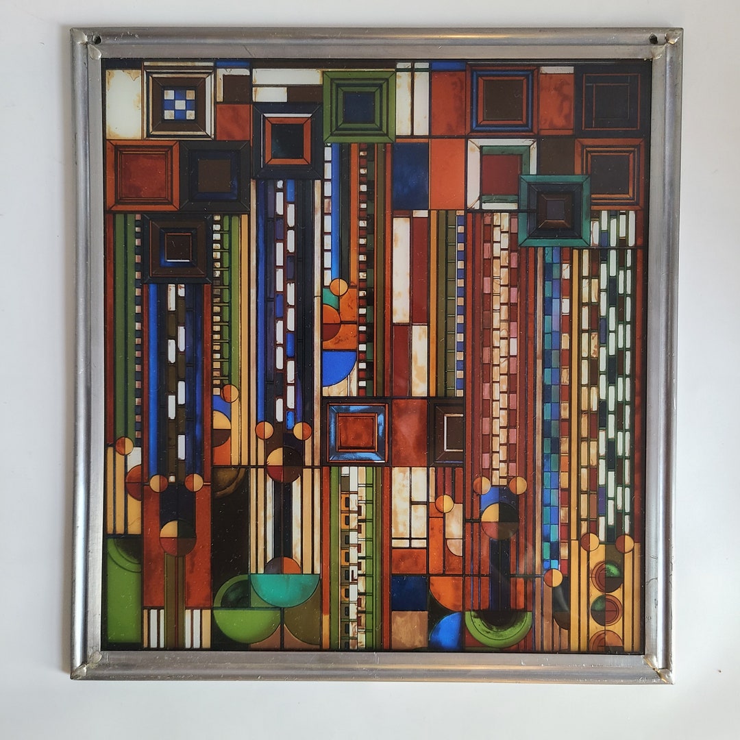 Frank Lloyd Wright Saguaro Art Glass Panel Multicolor Suncatcher ...