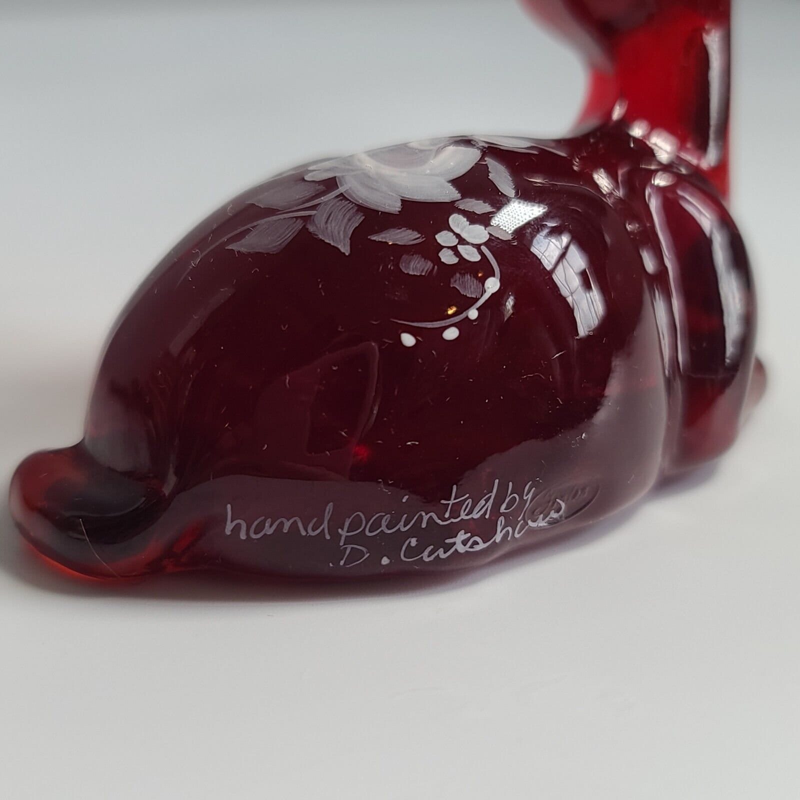 Fenton Art Glass 1980s Ruby Red Fawn/deer Doe Figurine Hand Painted ...