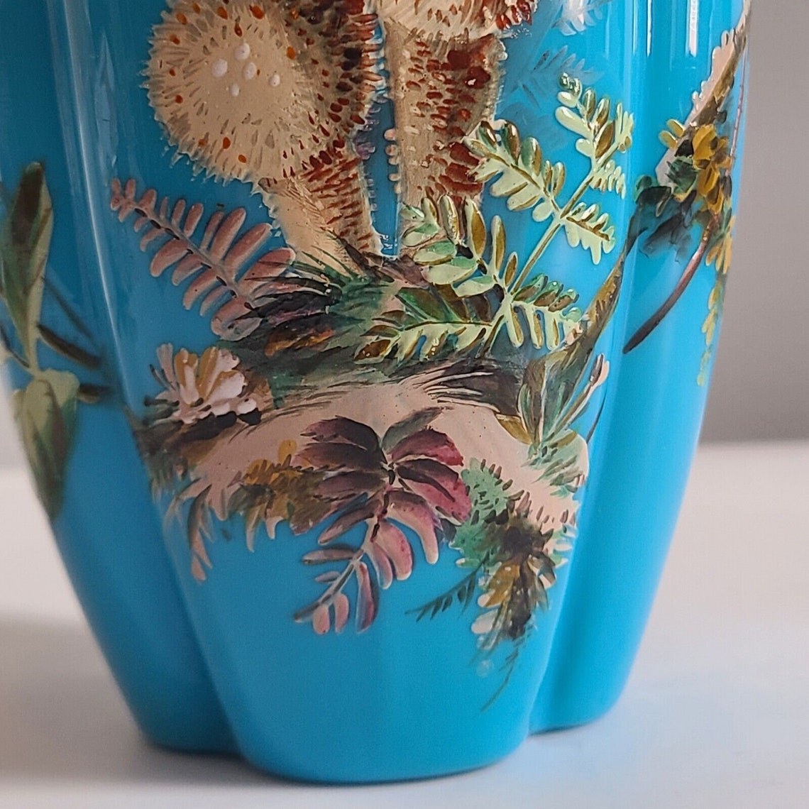 Blue Opaline Milk Glass Vase Handprinted Thistle Butterfly Flower Antique 19th C - Etsy