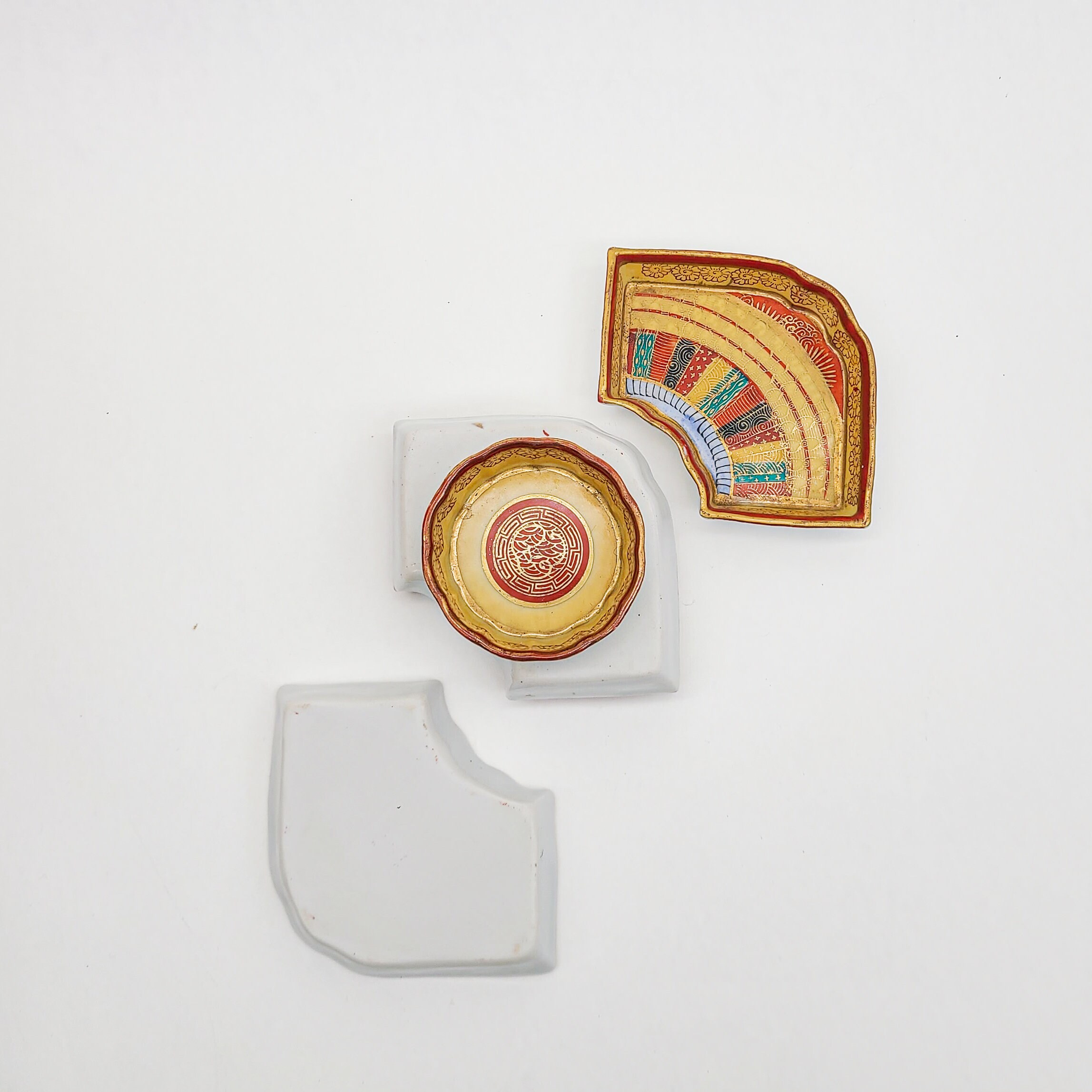 Vintage Japanese Compartmented Porcelain Tray Set in Hand Painted Black ...