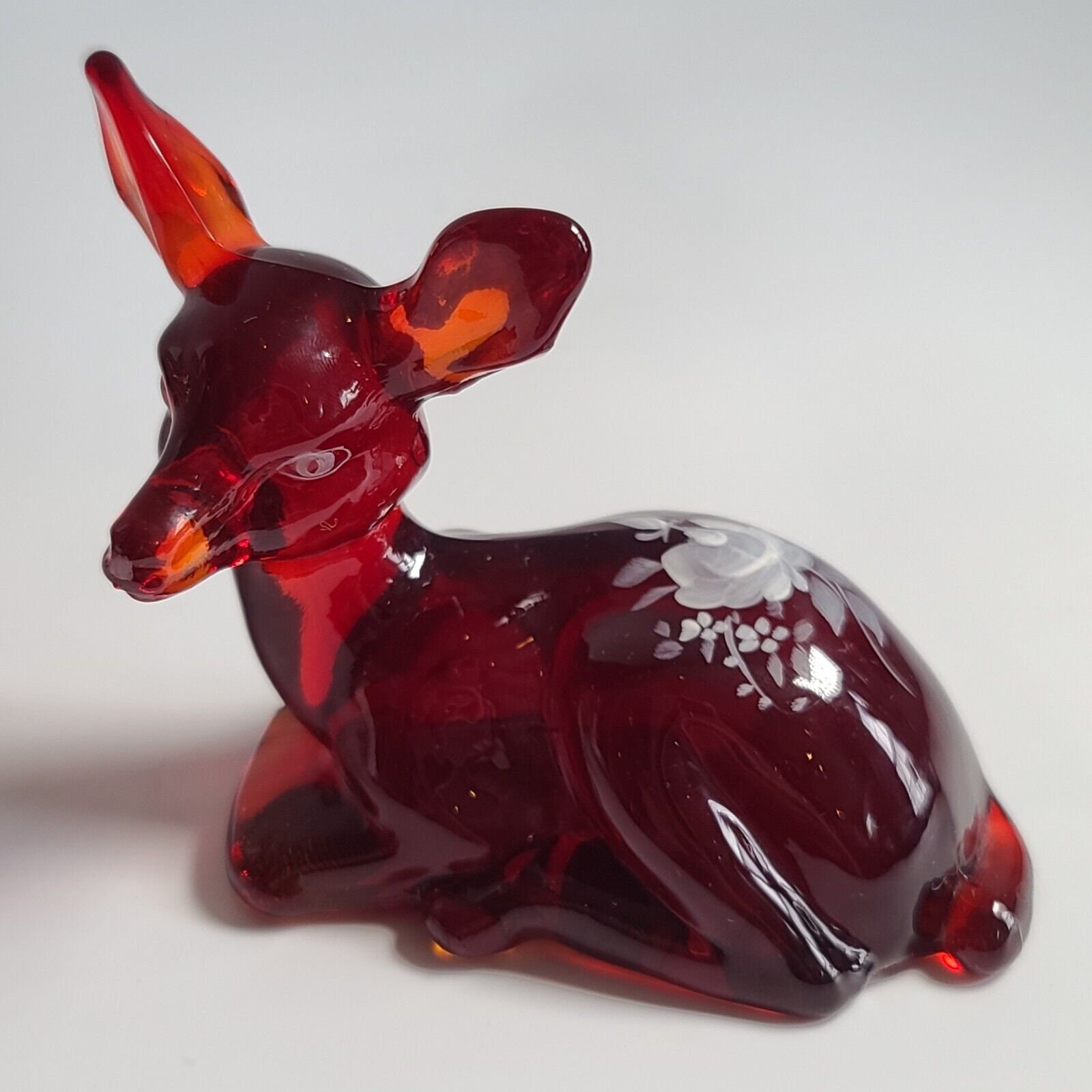 Fenton Art Glass 1980s Ruby Red Fawn/deer Doe Figurine Hand Painted ...