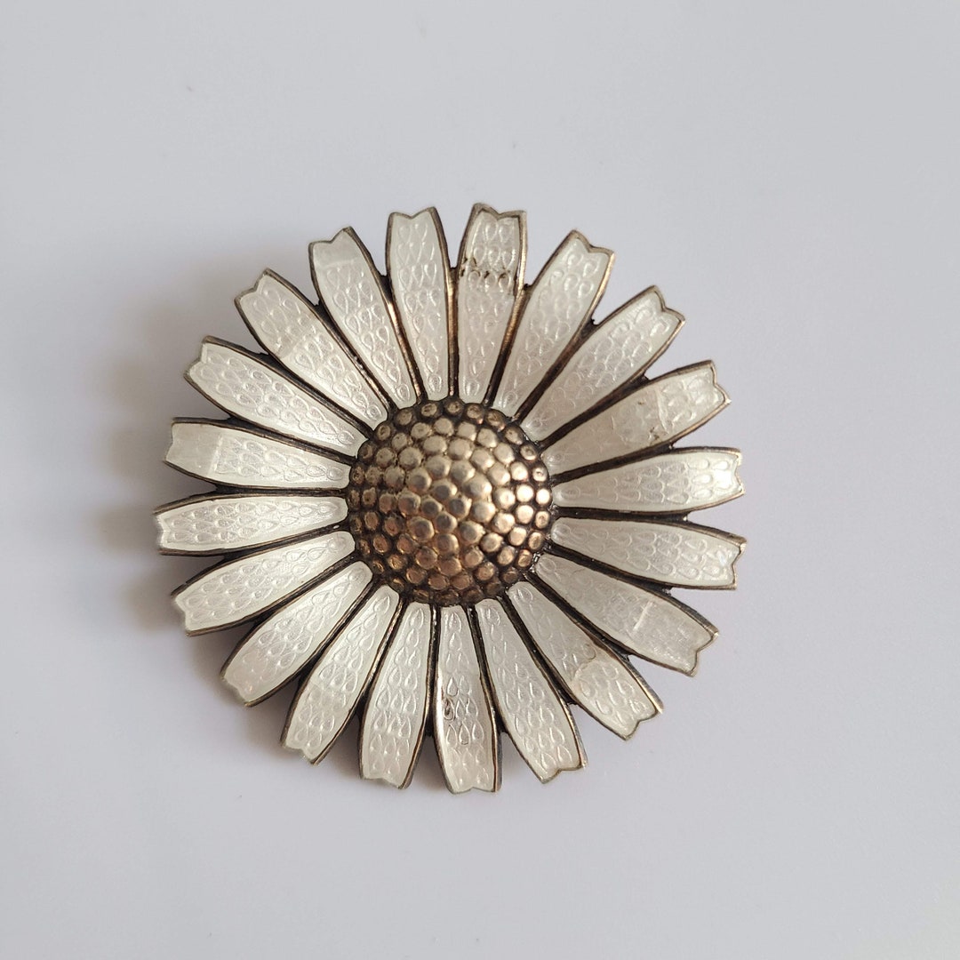 Vintage Anton Michelsen Gilded Sterling Silver White Enamel Daisy ...