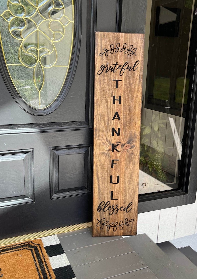 Grateful Thankful Blessed Porch Sign Fall Porch Sign Tall Welcome Sign ...