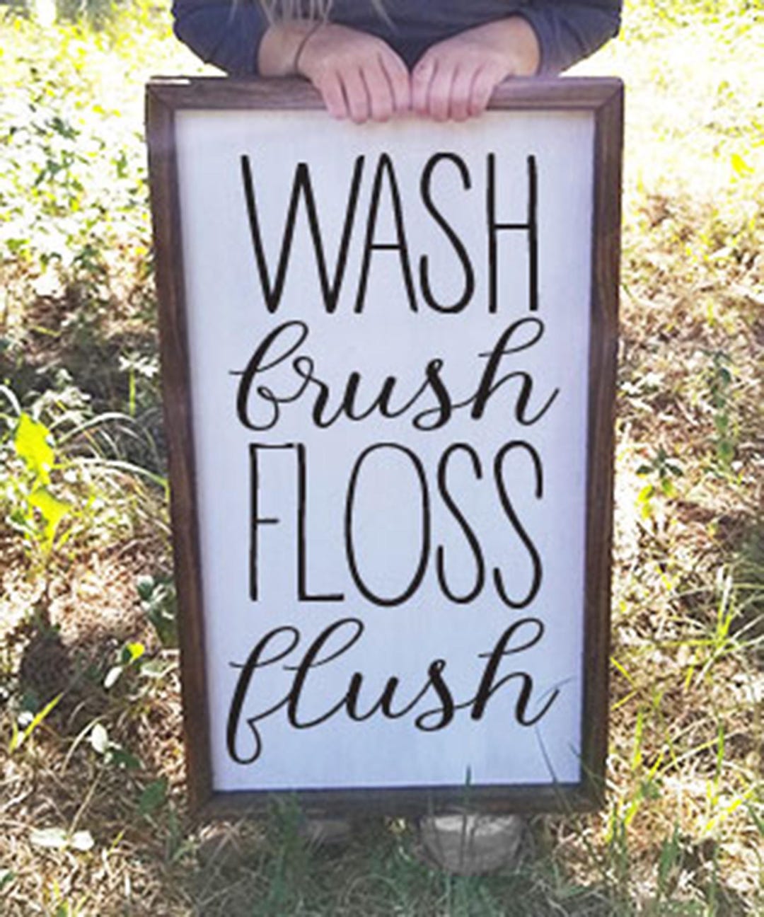 Wash Brush Floss Flush Bathroom Sign Farmhouse Framed Wood Sign - Etsy