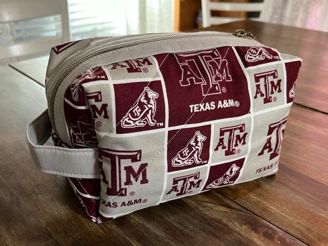 Handmade Quilted Cotton Cosmetic Bag: College Fabric Travel Toiletry ...