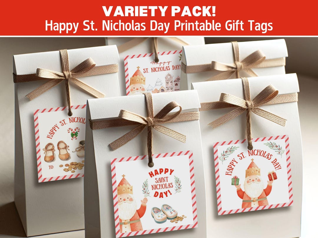 Happy Saint Nicholas Day Printable Gift Tags, 3"x3", 12 Unique Designs ...