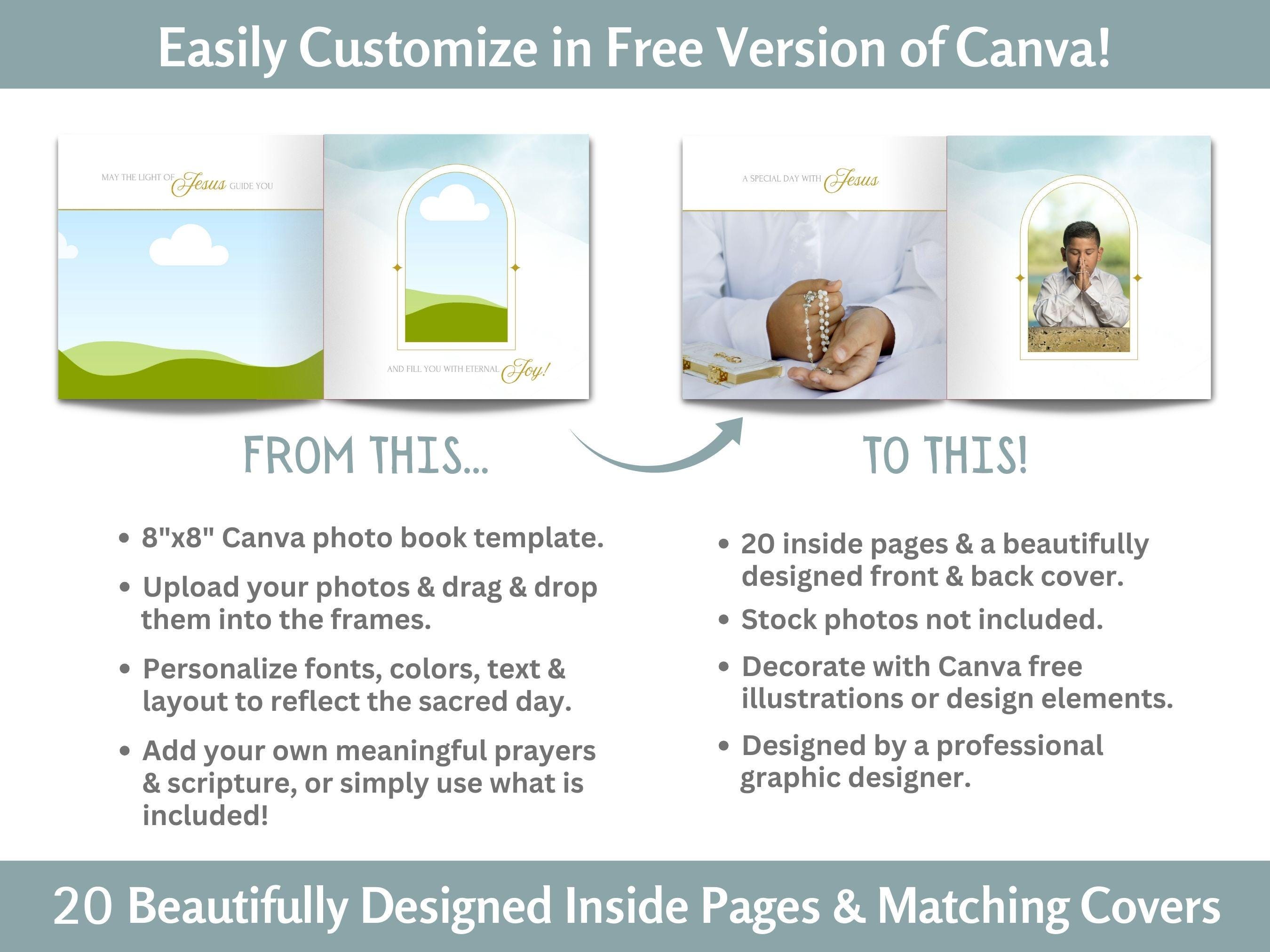 Customizable First Communion 8"x8" Photo Book Template in Canva ...