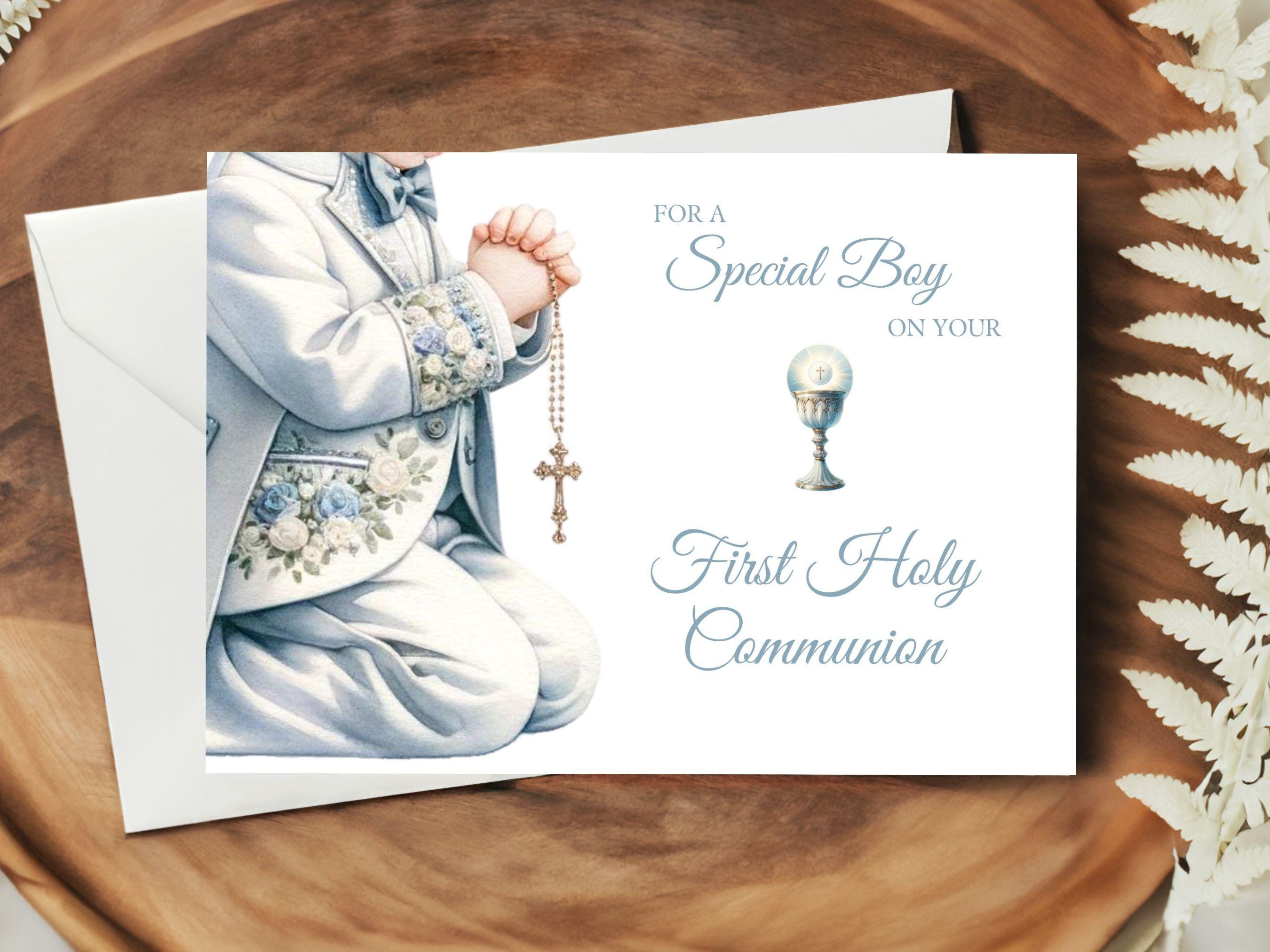 Printable First Holy Communion Card for Boys, Catholic Sacrament ...