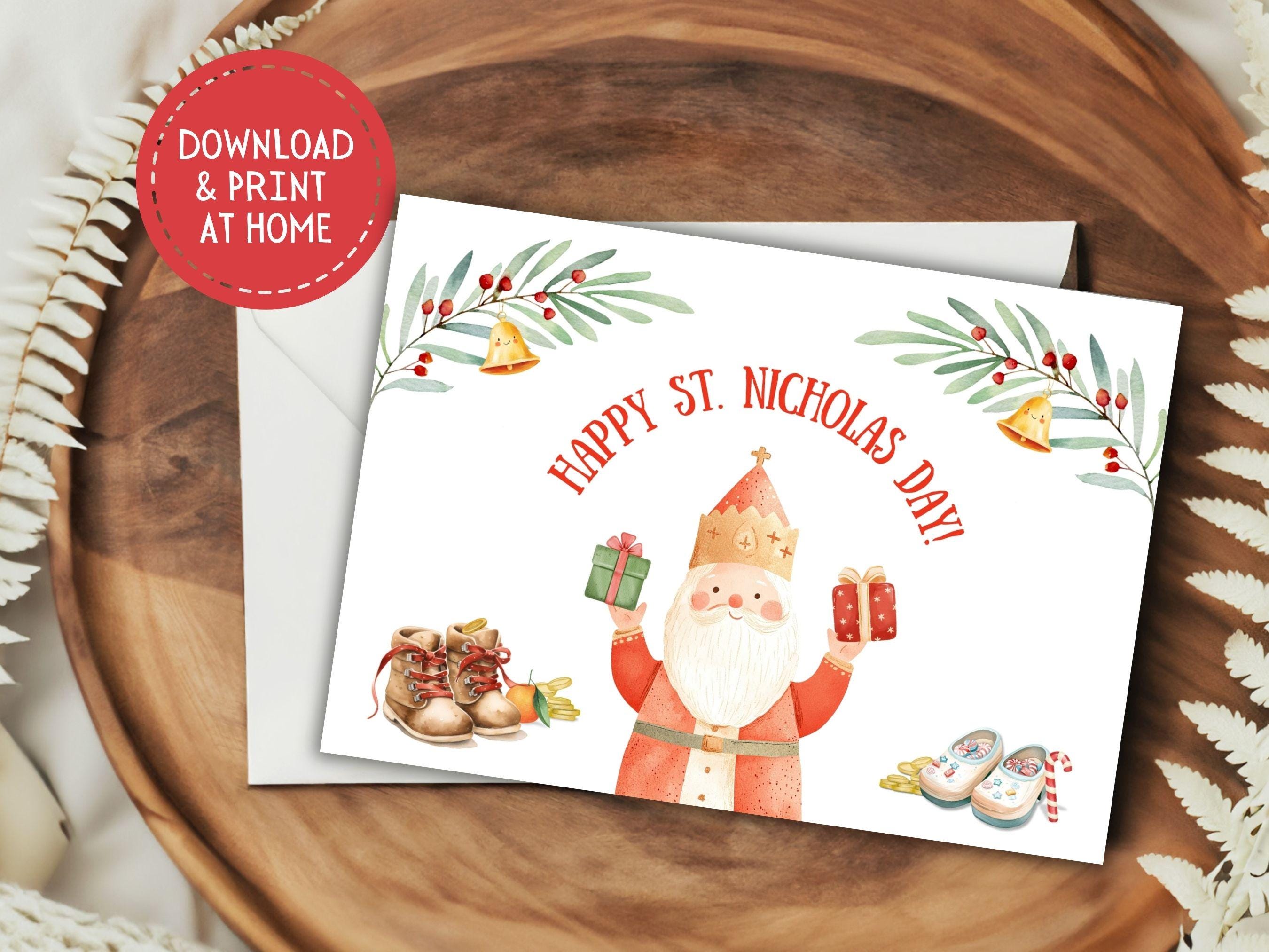 Happy Saint Nicholas Day Printable Watercolor Card, Instant Download ...
