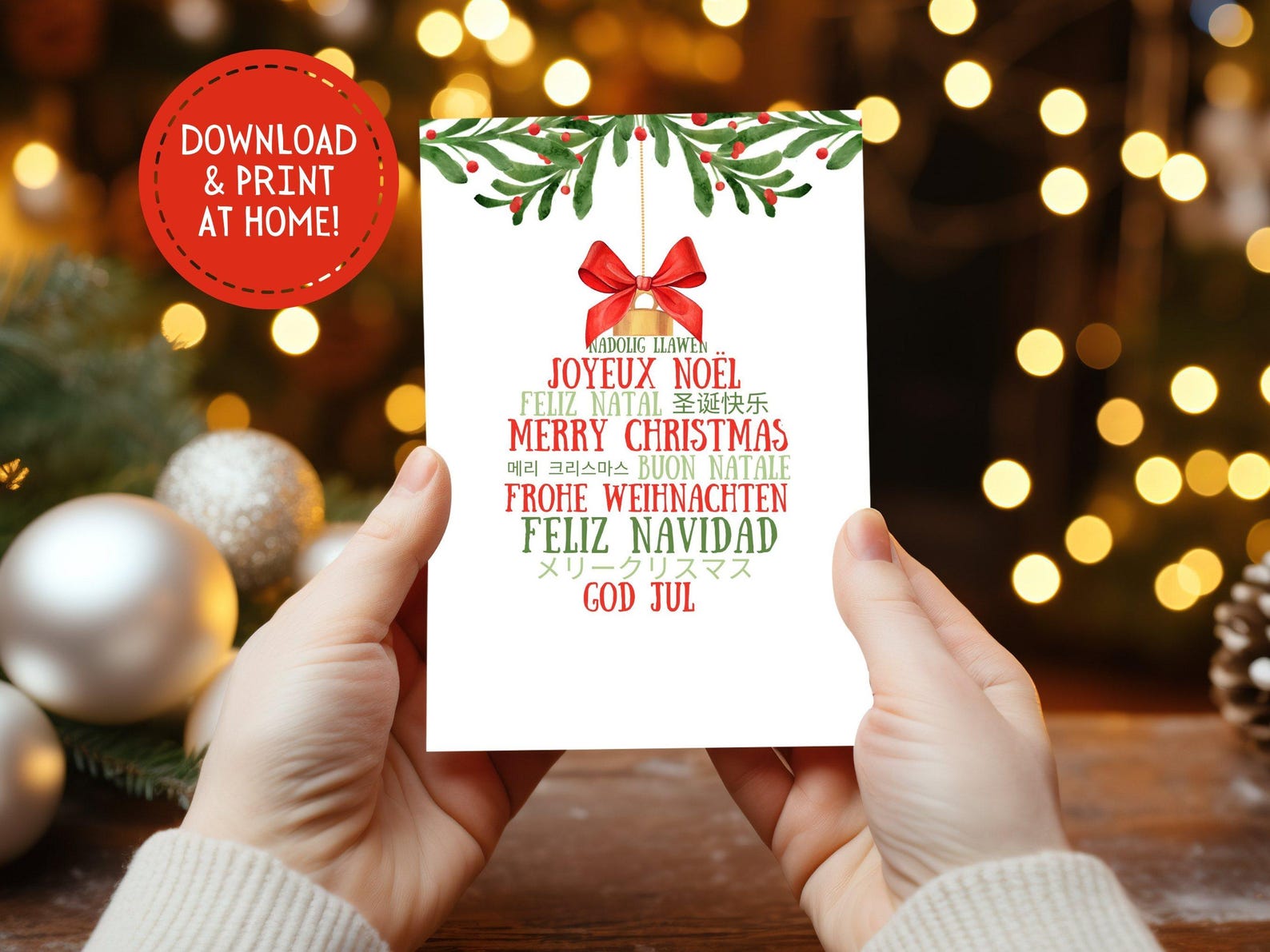 Printable Merry Christmas in 11 Languages Greeting Card, Digital ...