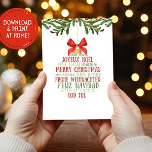 Printable Merry Christmas in 11 Languages Greeting Card, Digital ...