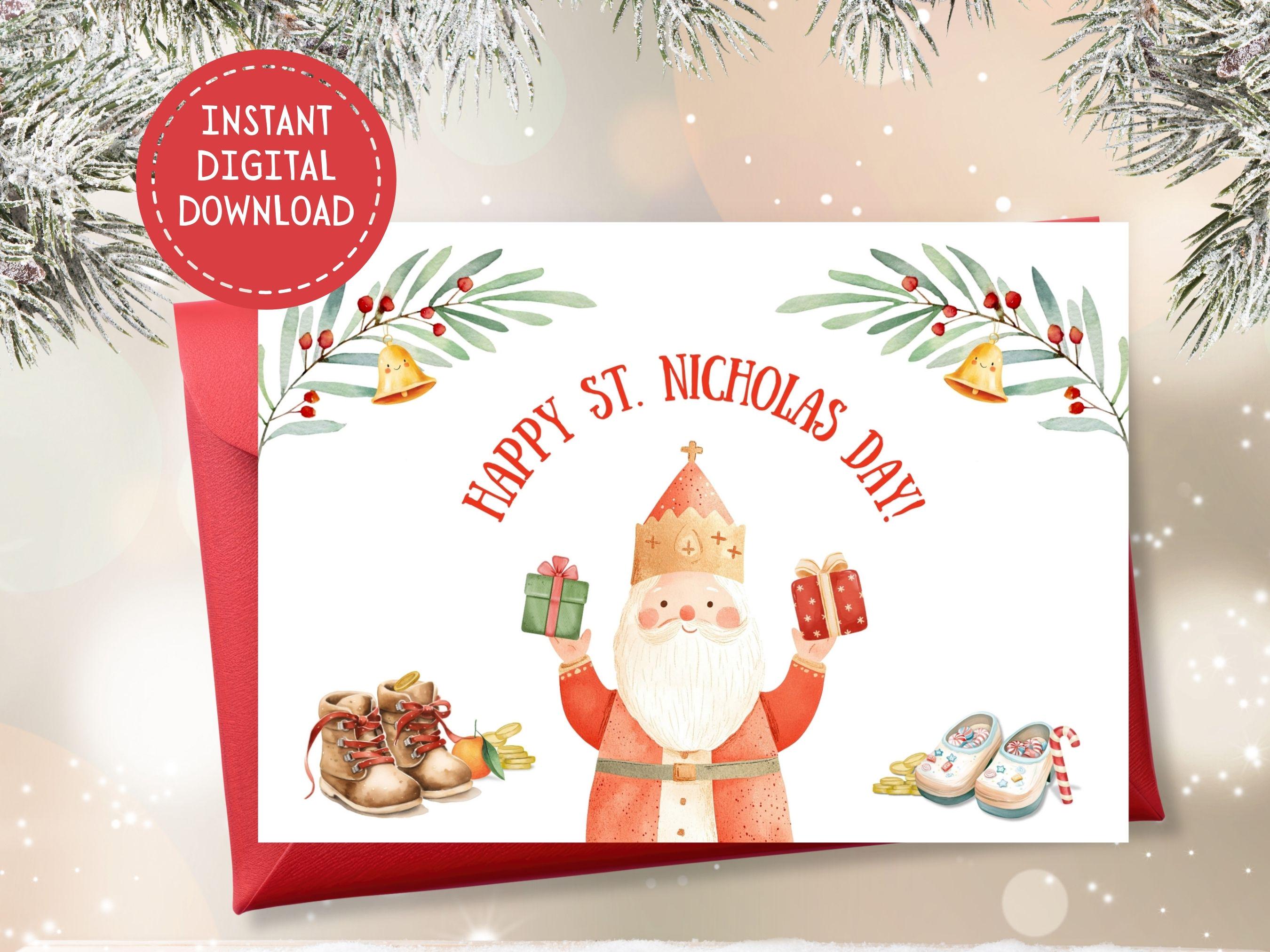Happy Saint Nicholas Day Printable Watercolor Card, Instant Download ...