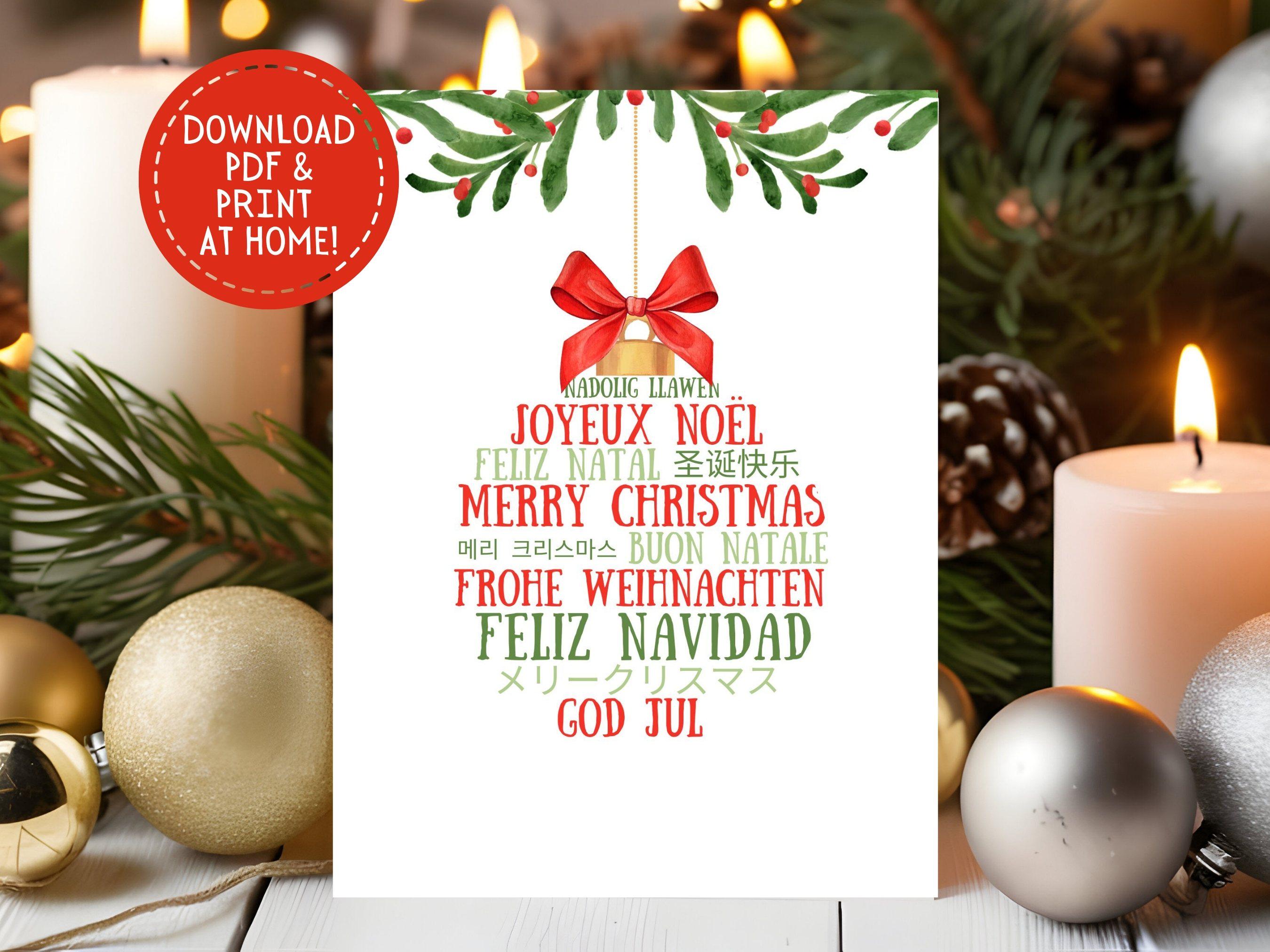 Printable Merry Christmas in 11 Languages Greeting Card, Digital ...