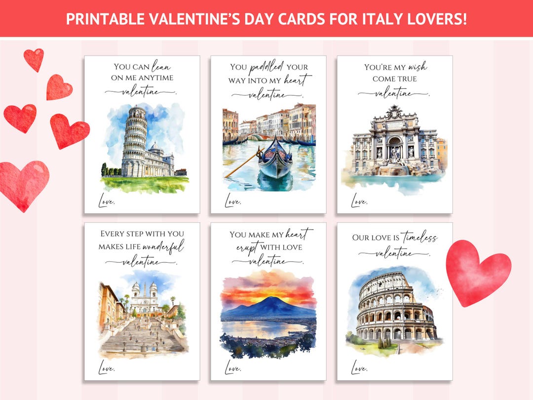 Italy Lovers Printable Valentine's Day Cards, 2.75"x3.75", Instant ...