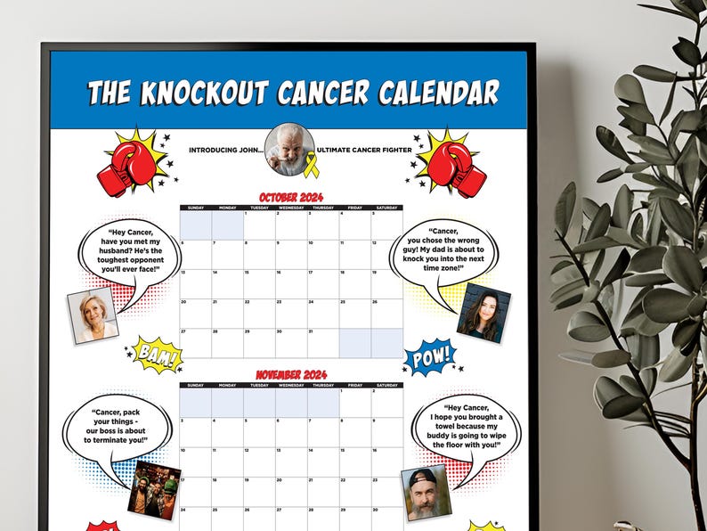 Personalized Printable 3 Month Knockout Cancer Calendar for Men, Women ...