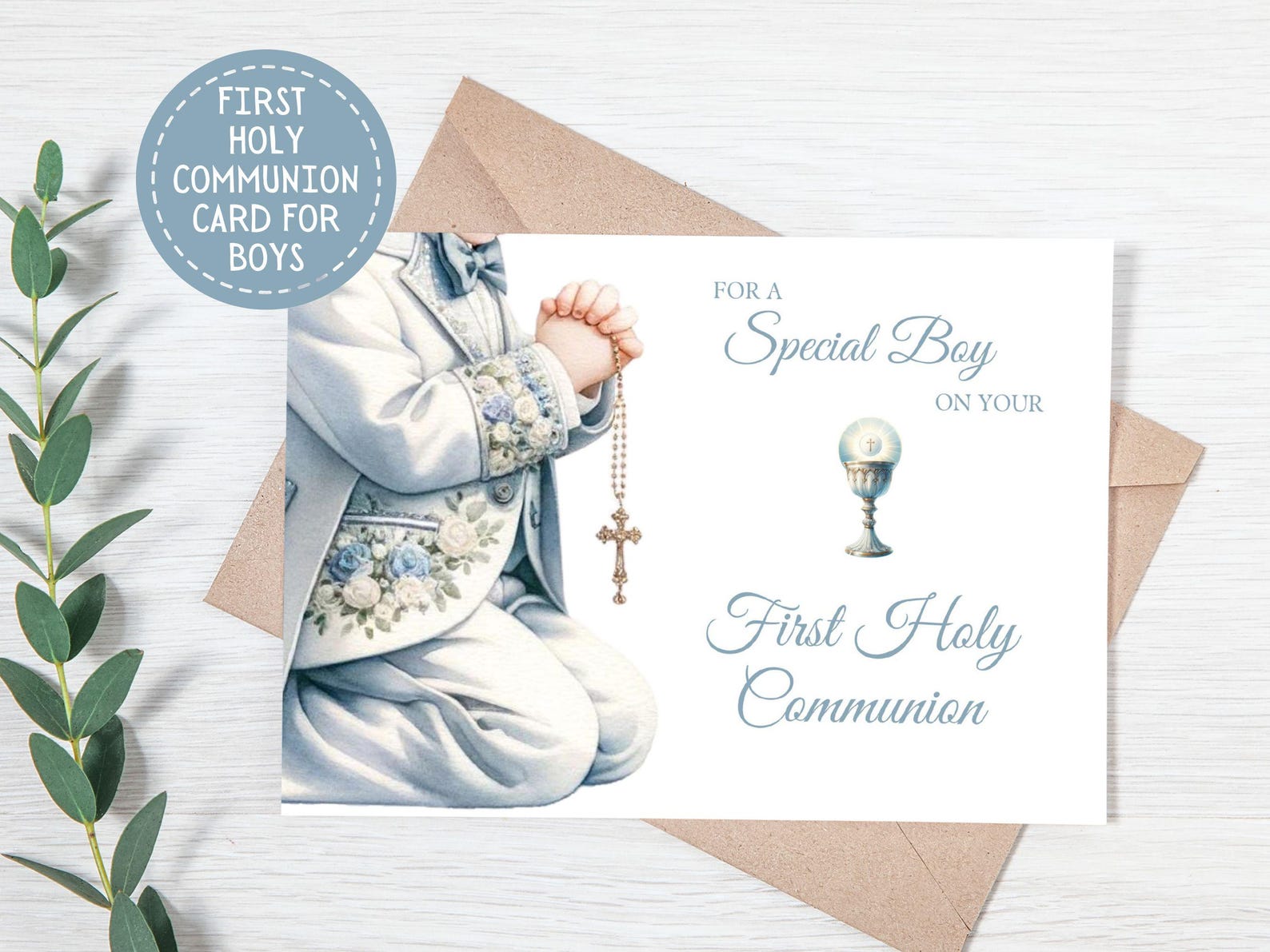 Printable First Holy Communion Card for Boys, Catholic Sacrament ...