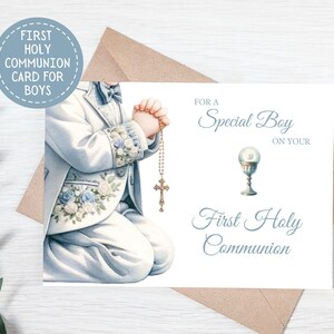 Printable First Holy Communion Card for Boys, Catholic Sacrament ...