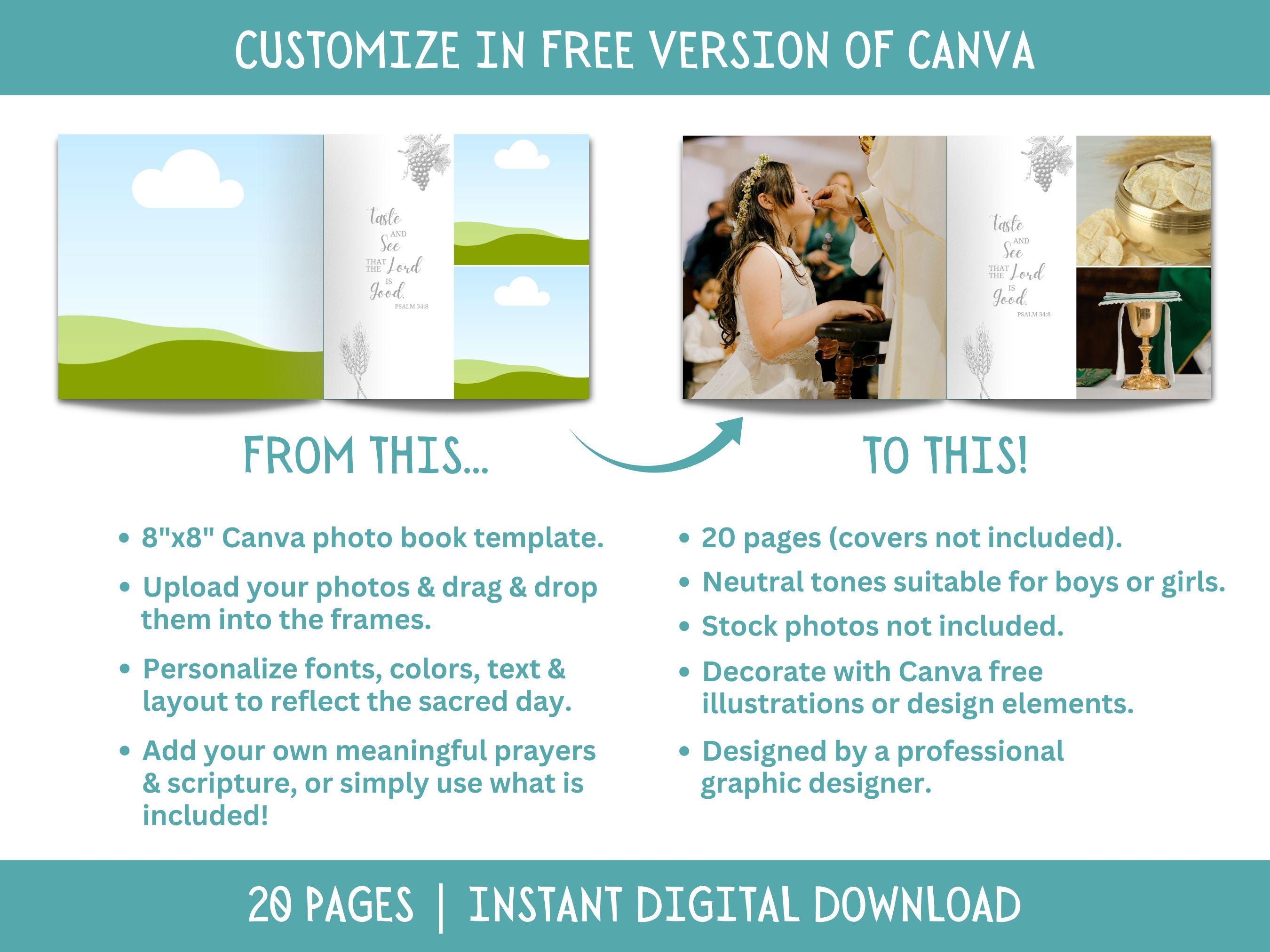 Customizable First Communion 8"x8" Photo Book Template in Canva ...