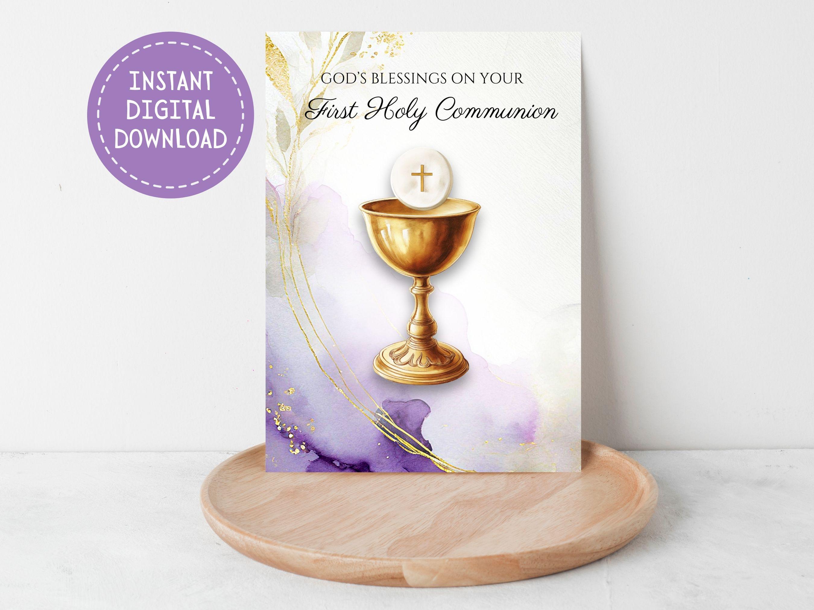 Printable Catholic First Holy Communion Card, Instant Digital Download ...