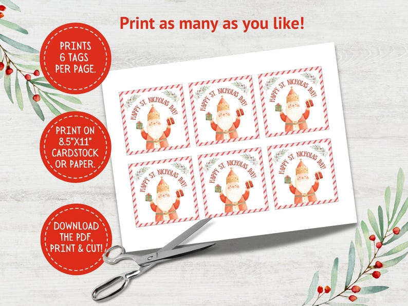 Happy Saint Nicholas Day Printable Gift Tags, 3"x3", Instant Download ...