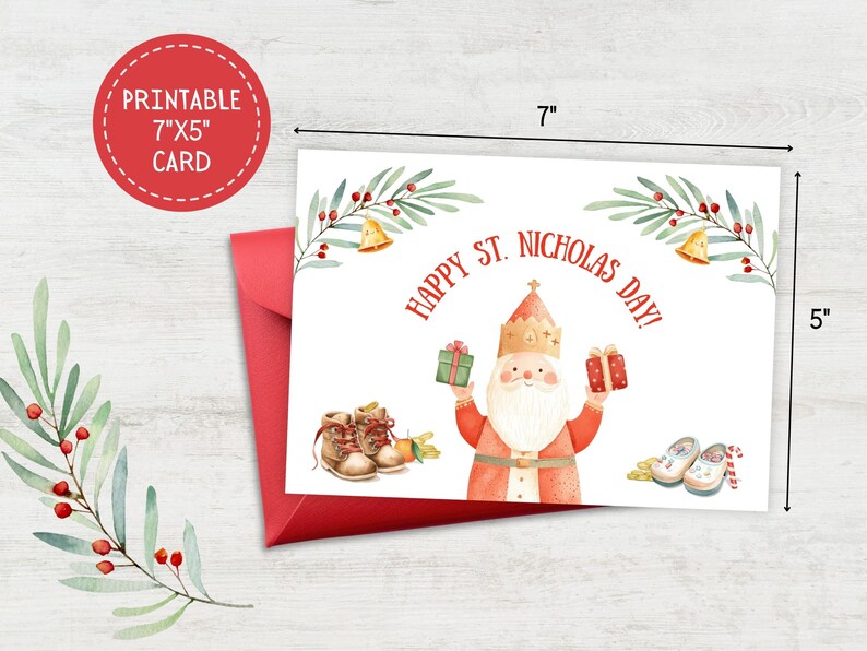 Happy Saint Nicholas Day Printable Watercolor Card, Instant Download ...