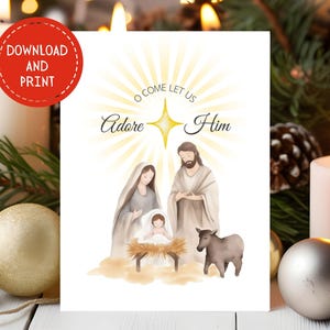 Printable O Come Let Us Adore Him Christmas Nativity Greeting Card ...