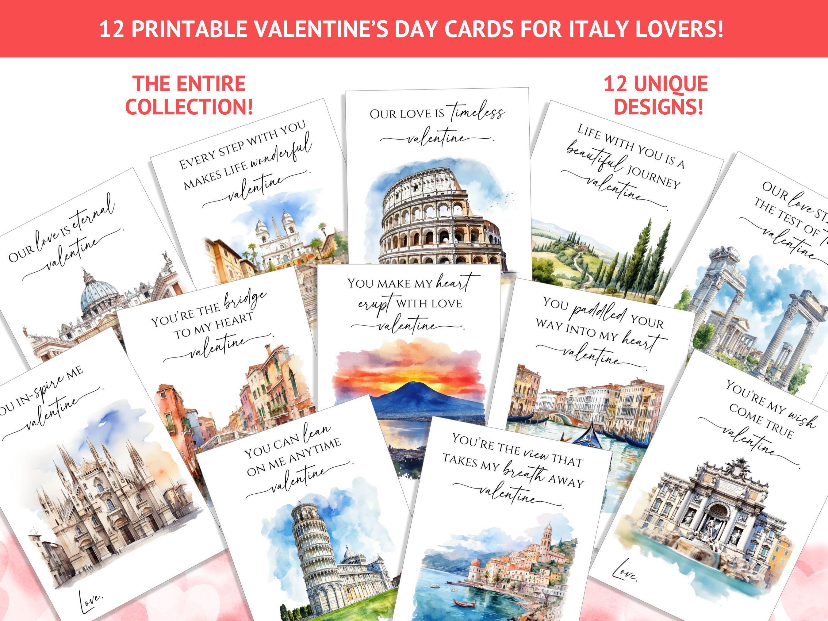 12 PACK Italy Lovers Printable Valentine's Day Cards, 2.75"x3.75 ...