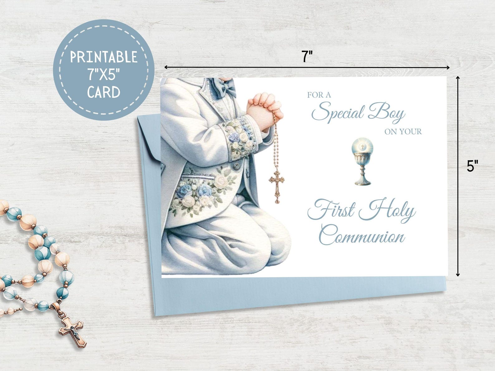 Printable First Holy Communion Card for Boys, Catholic Sacrament ...