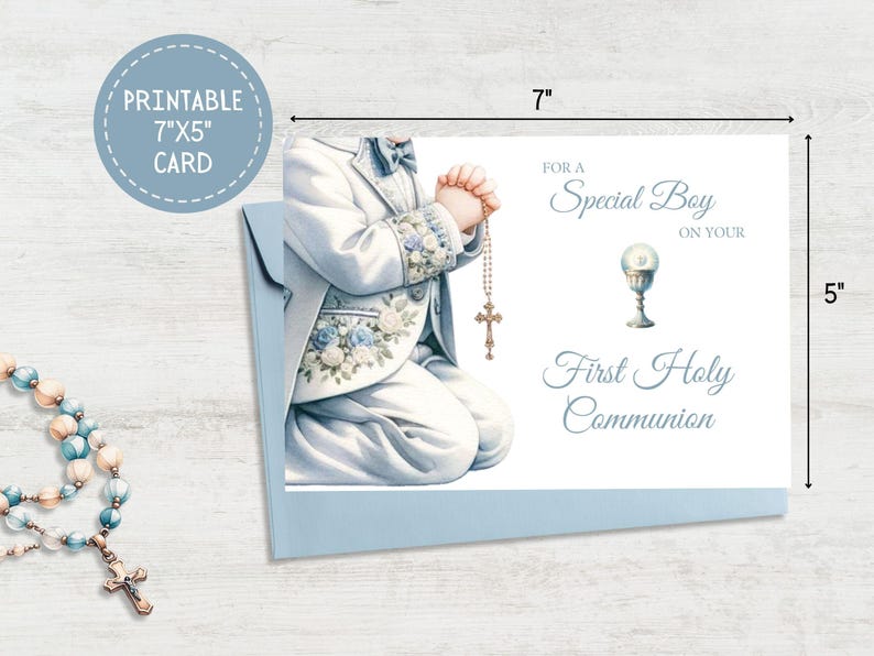 Printable First Holy Communion Card for Boys, Catholic Sacrament ...