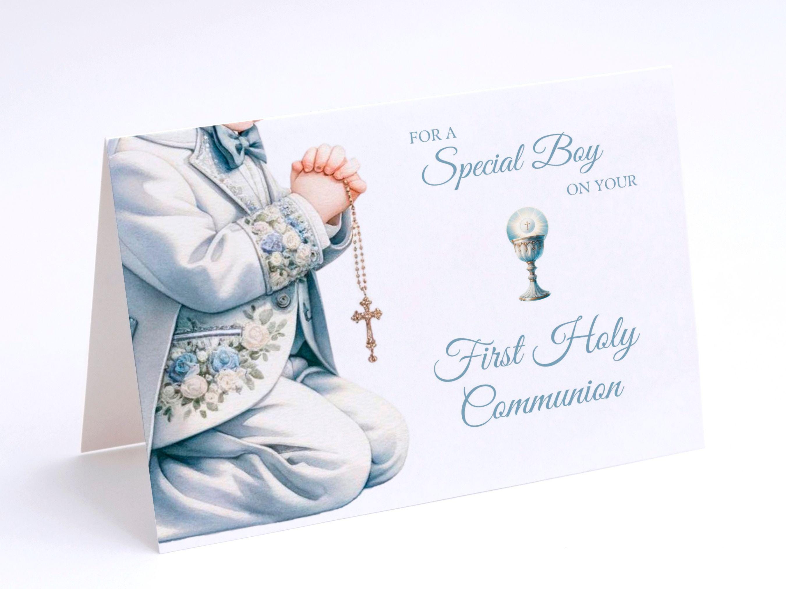 Printable First Holy Communion Card for Boys, Catholic Sacrament ...