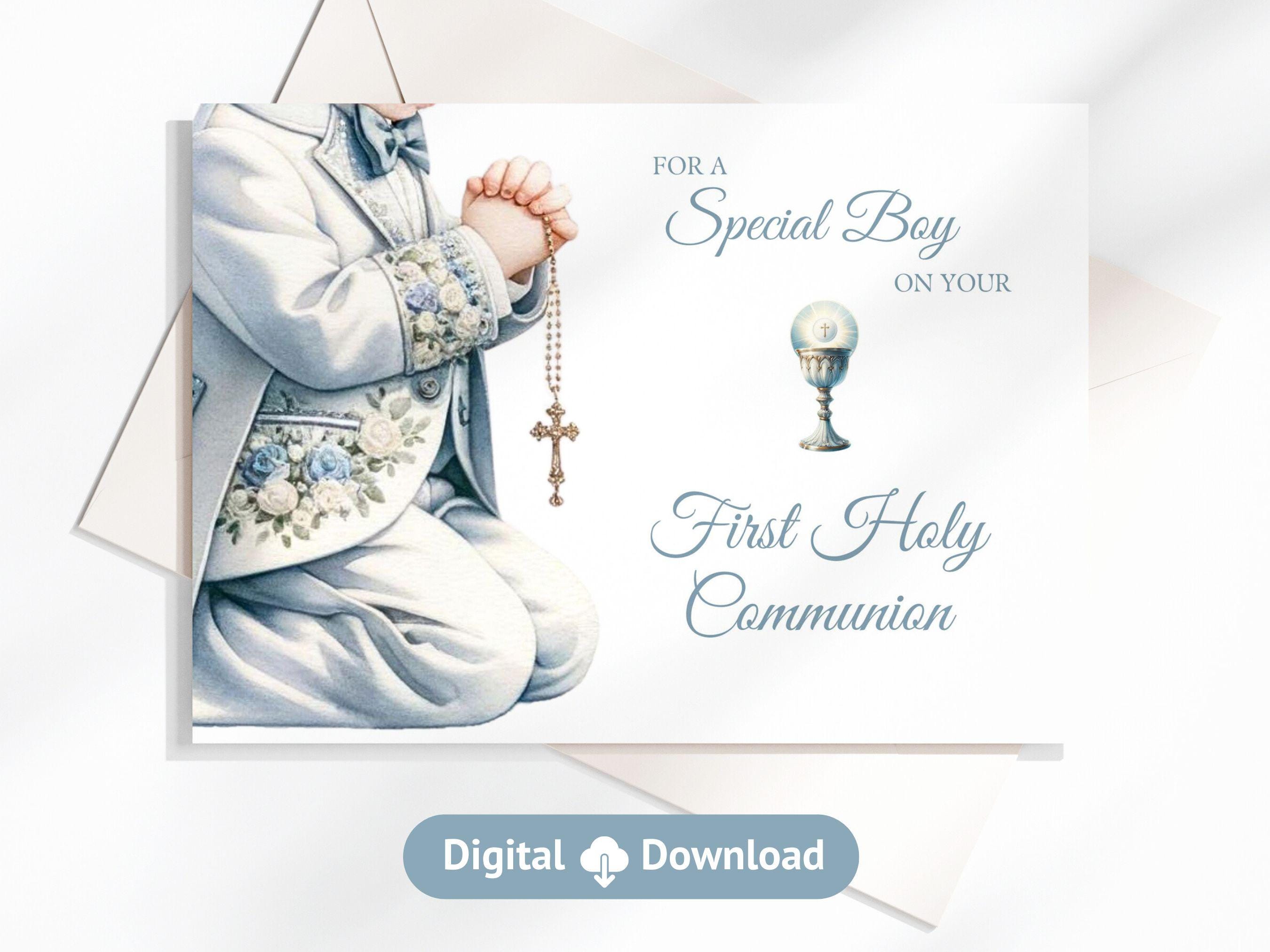 Printable First Holy Communion Card for Boys, Catholic Sacrament ...