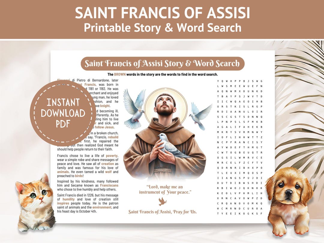 Printable Saint Francis of Assisi Story and Word Search, Instant ...