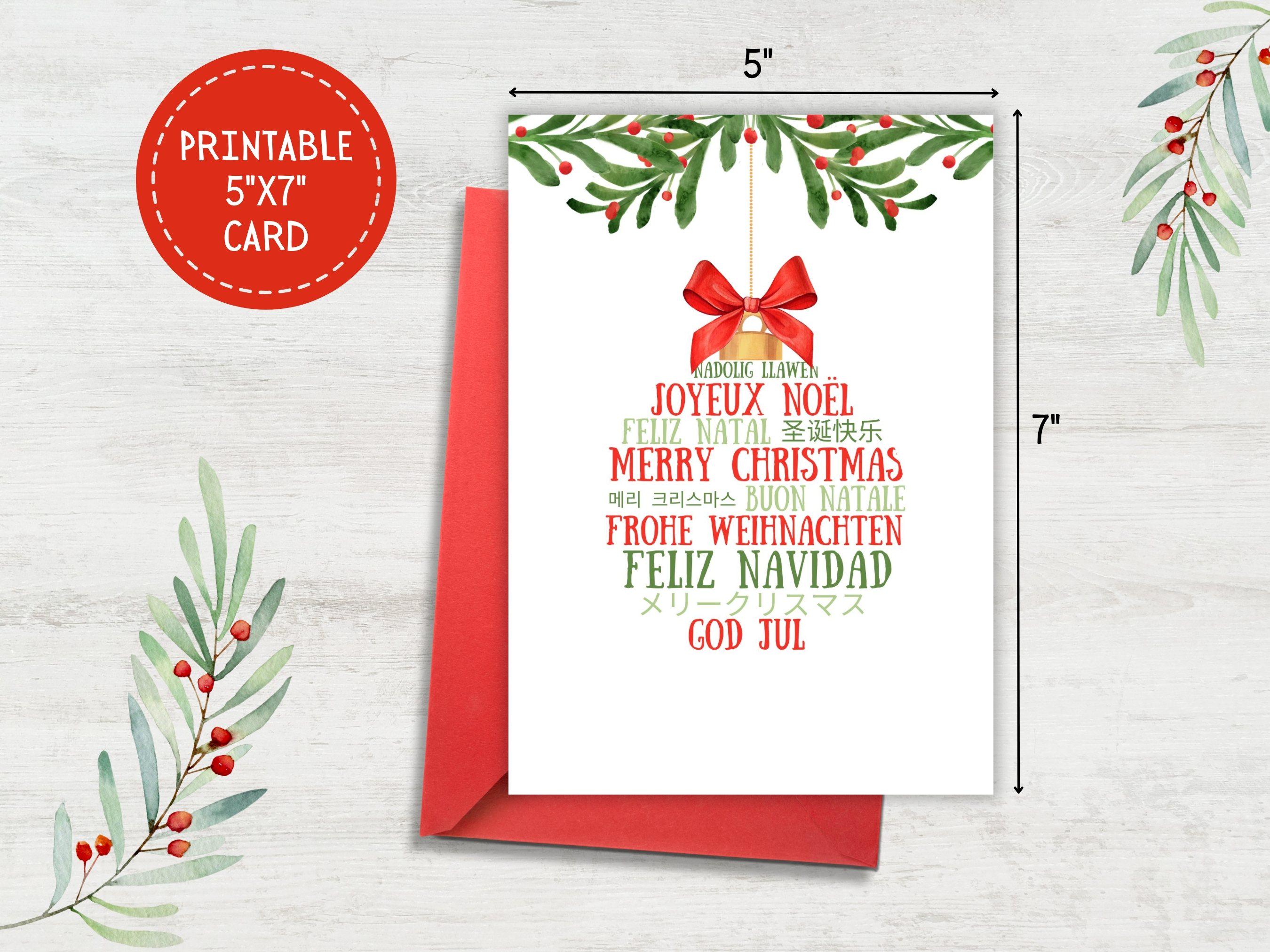 Printable Merry Christmas in 11 Languages Greeting Card, Digital ...