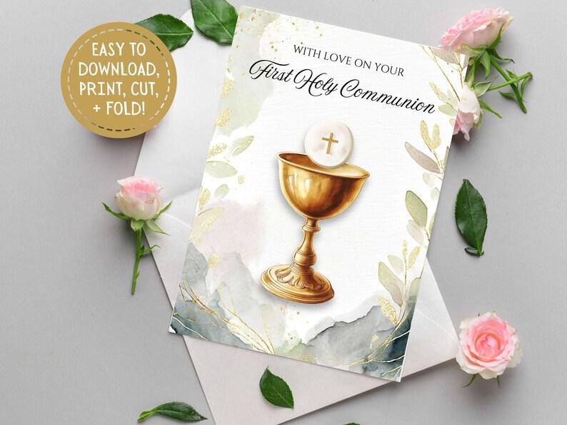Printable Catholic First Holy Communion Card, Instant Digital Download ...