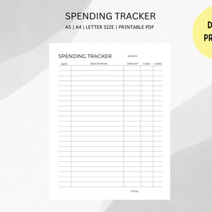 Spending Tracker Printable | Budget Tracker Template | Finance Overview ...