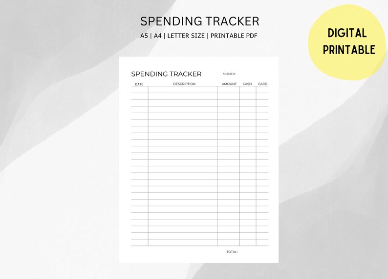 Spending Tracker Printable | Budget Tracker Template | Finance Overview ...