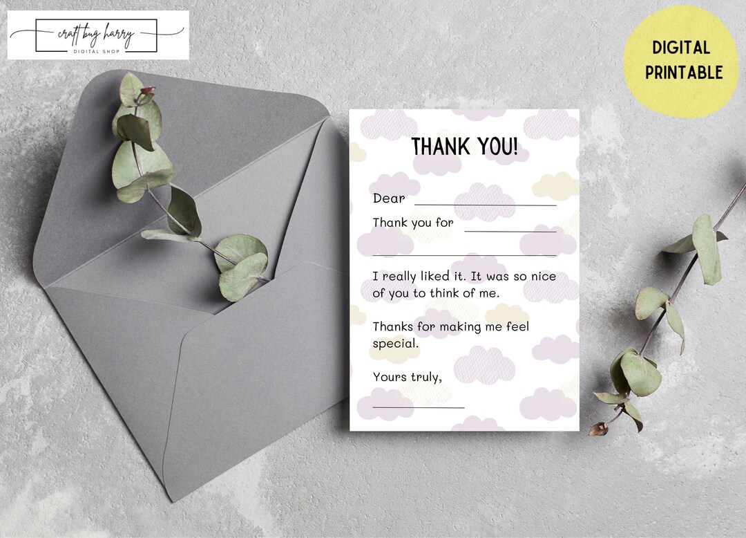 Kids Thank You Card | Fill in the Blanks | Thank You Card for Kids ...