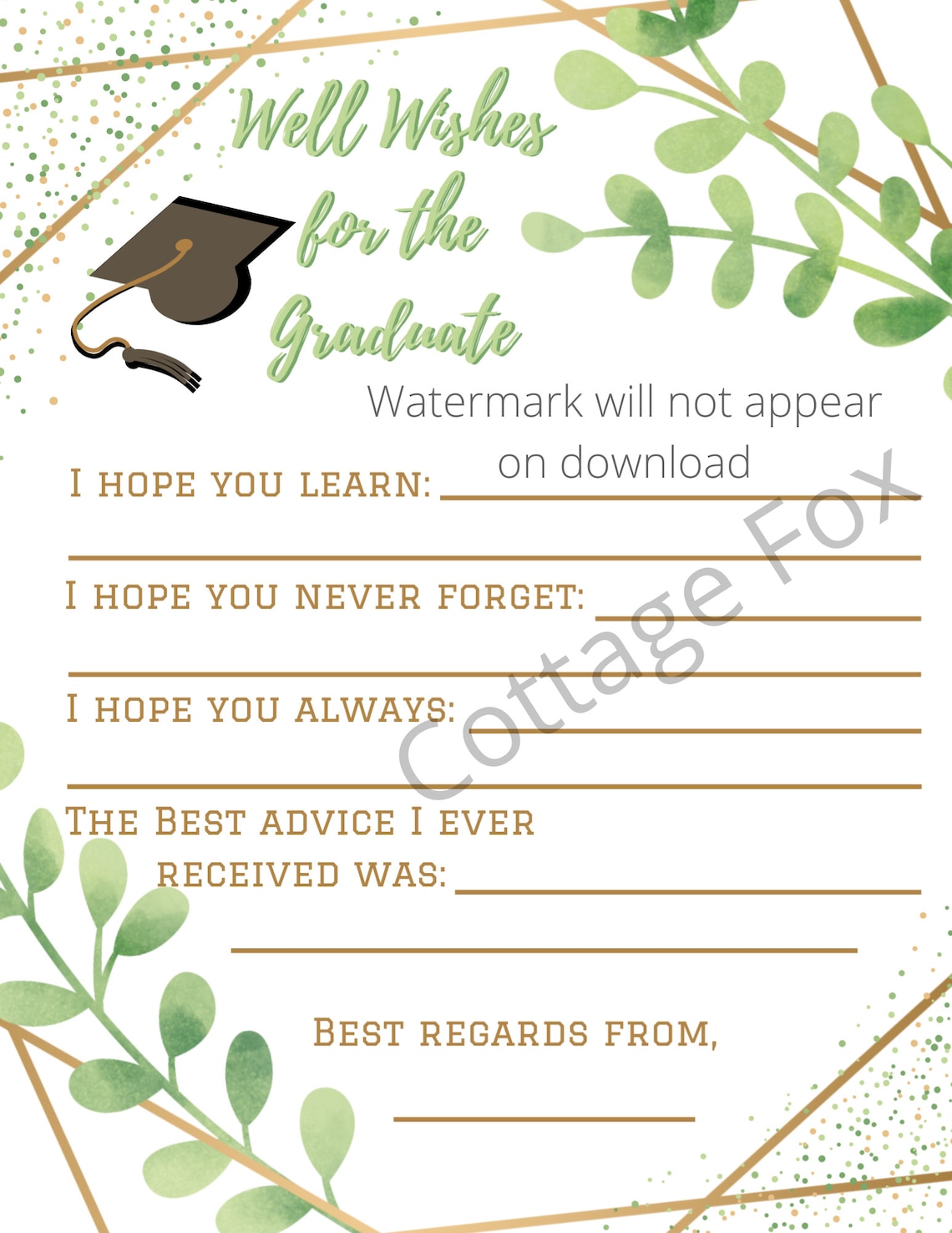 Well Wishes for the Graduate Graduation Questionnaire Instant Download ...
