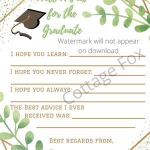 Well Wishes for the Graduate Graduation Questionnaire Instant Download ...