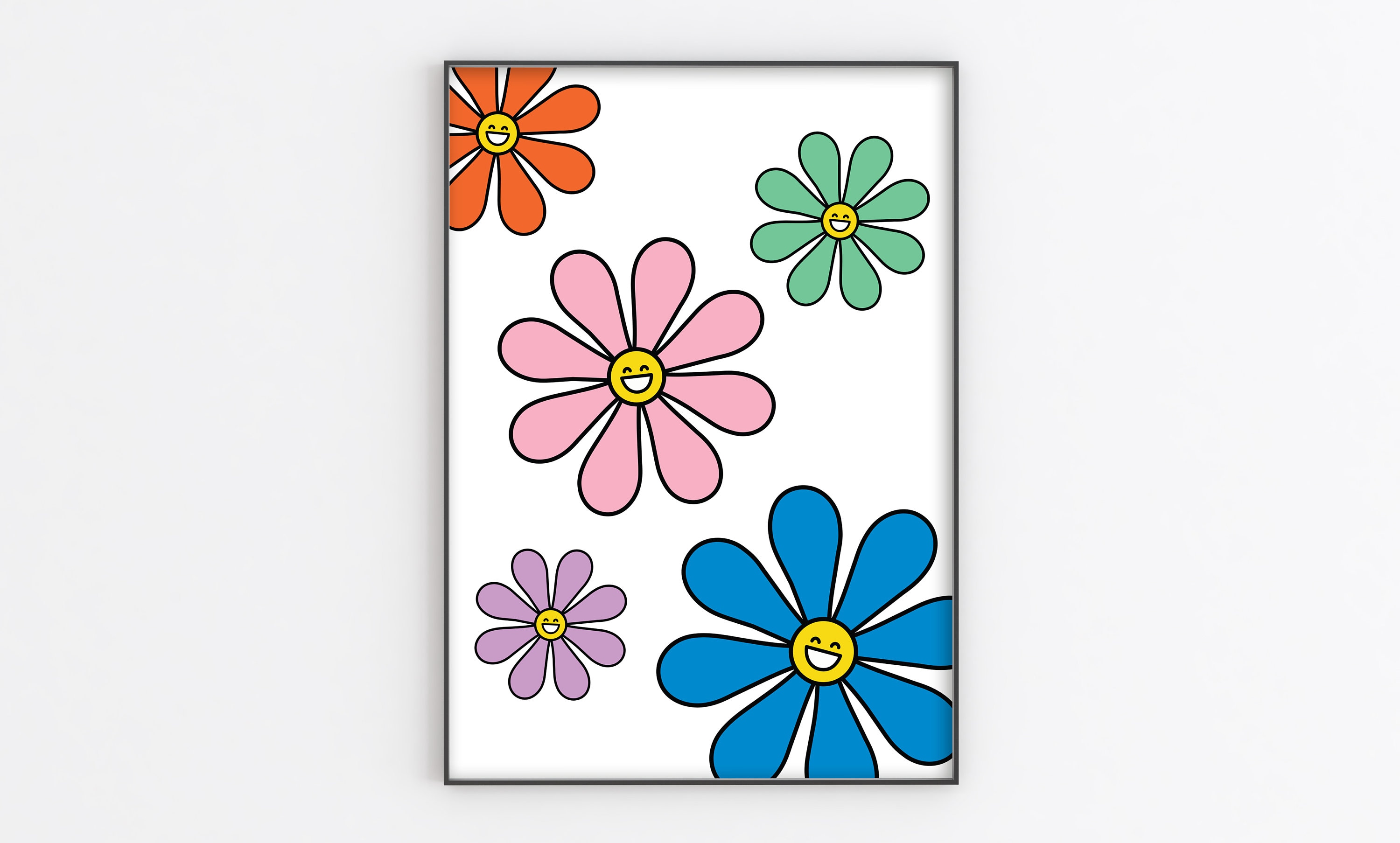 Retro Flower Power Print Colourful Illustration Print | Etsy