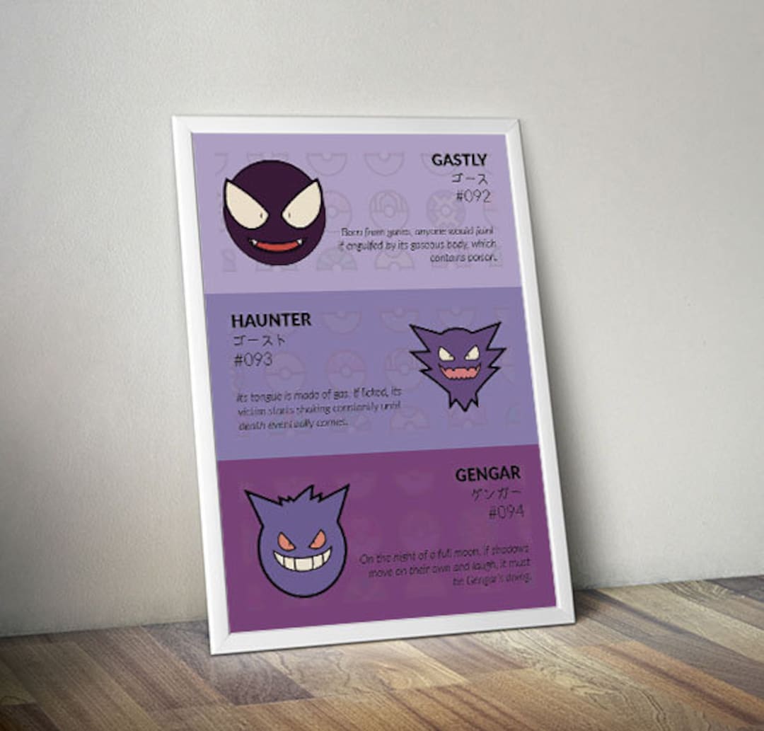 FREE UK SHIPPING Pokemon Gastly Evolution, Haunter, Gengar, Poster ...