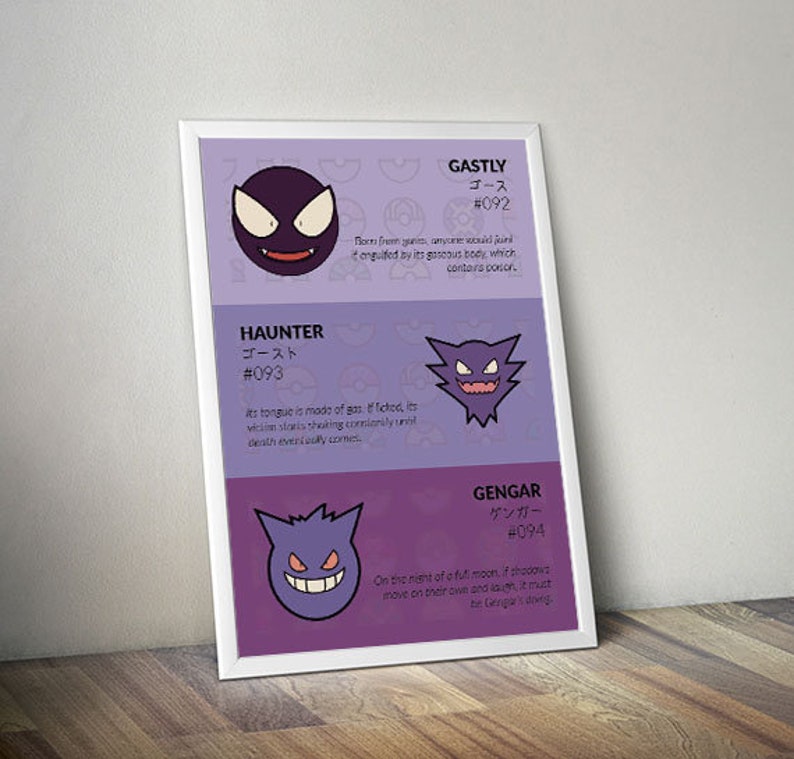 FREE UK SHIPPING Pokemon Gastly Evolution, Haunter, Gengar, Poster ...