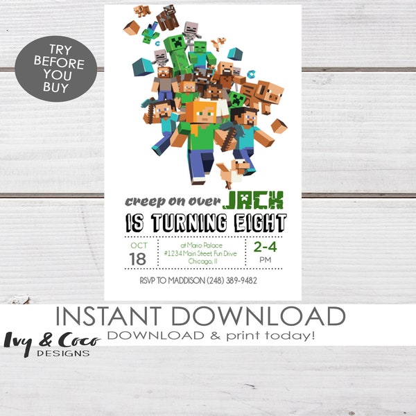 Mine Theme Birthday Invitation - Etsy